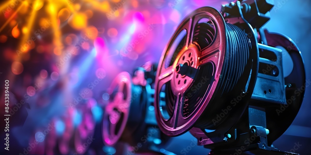 Movie projector reels on dark background A cinematic display. Concept ...