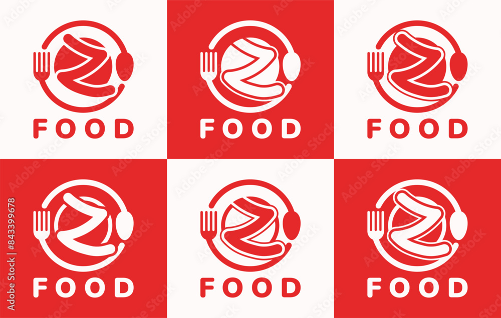 Set of letter Z food plate logo. This logo combines letters and cutlery ...