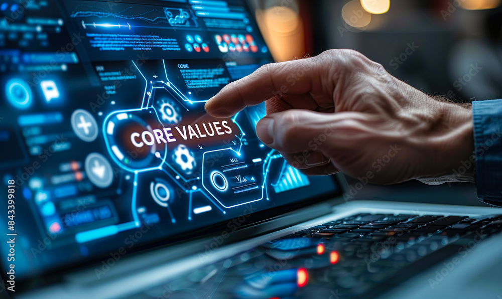Business Executive Interfacing with a Digital Screen Highlighting Core ... Business Executive Interfacing with a Digital Screen Highlighting Core ...