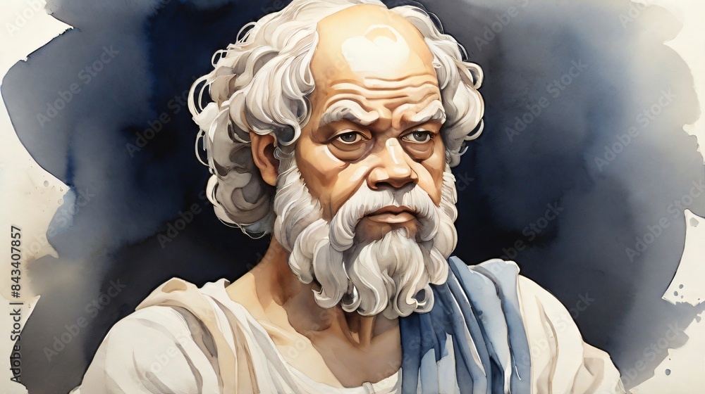 watercolor painting of socrates the father philosopher with empty space ...