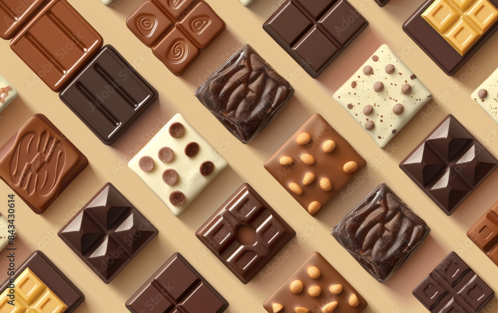 Assorted chocolate bars arranged in a pattern, showcasing various ...