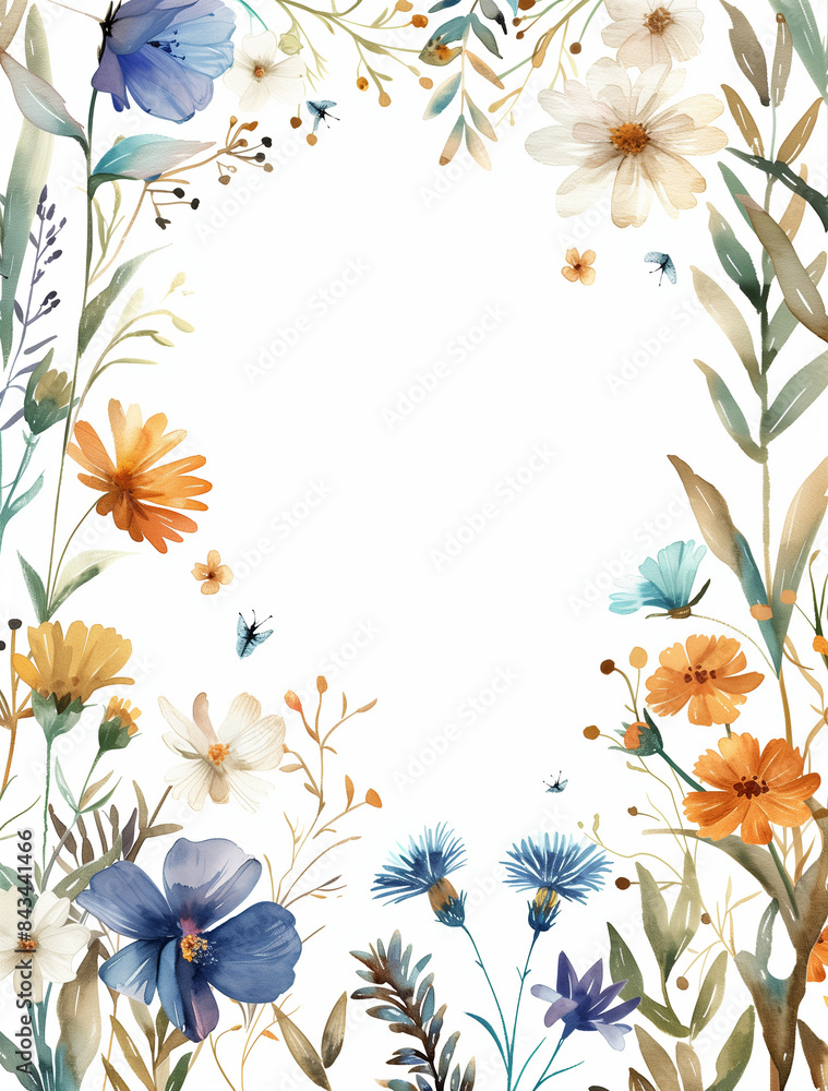 loral border, journal page, watercolor flowers, daily reflection, A4 ...