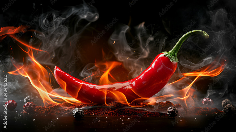 Red hot chilli pepper with smoke coming out of tip which is burning and ...