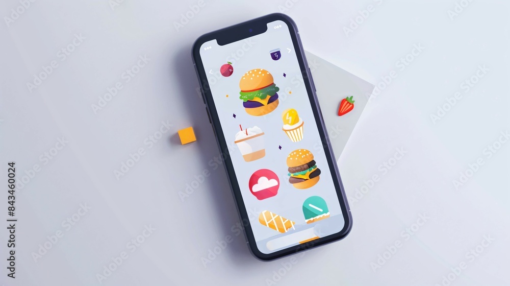 Food delivery service concept for app ads hamburger white background ...