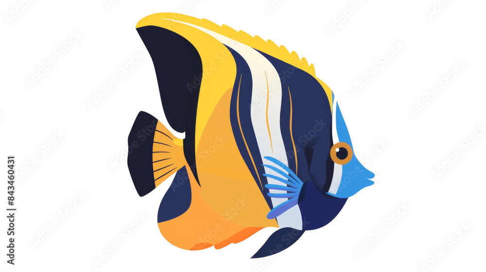 Colorful vector illustration of a beautiful angelfish with vibrant blue ...