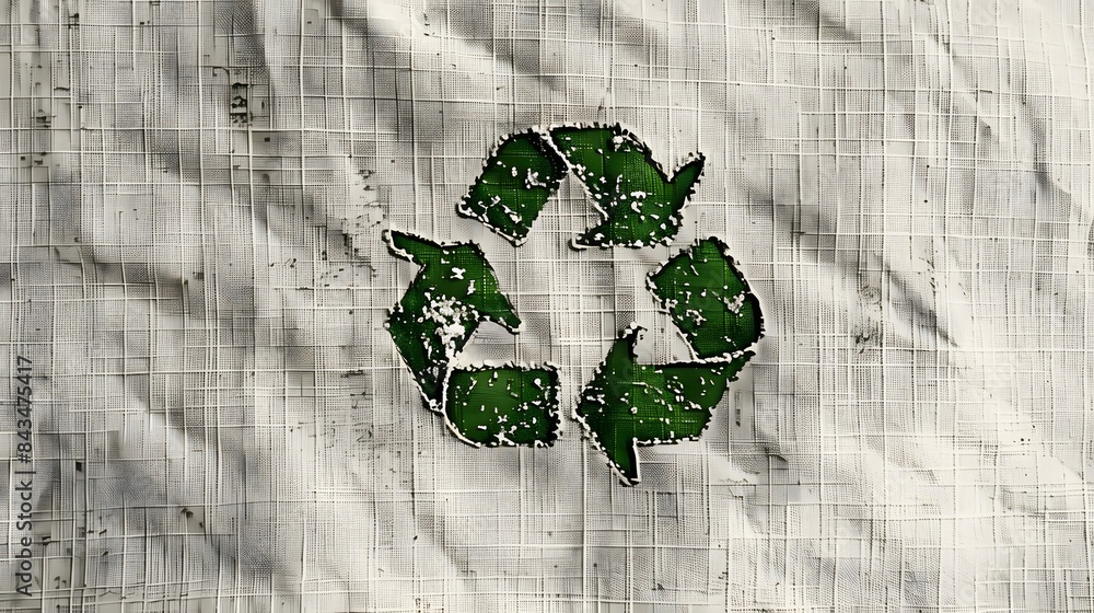 Green recycle logo on a textured white surface, emphasizing the ...