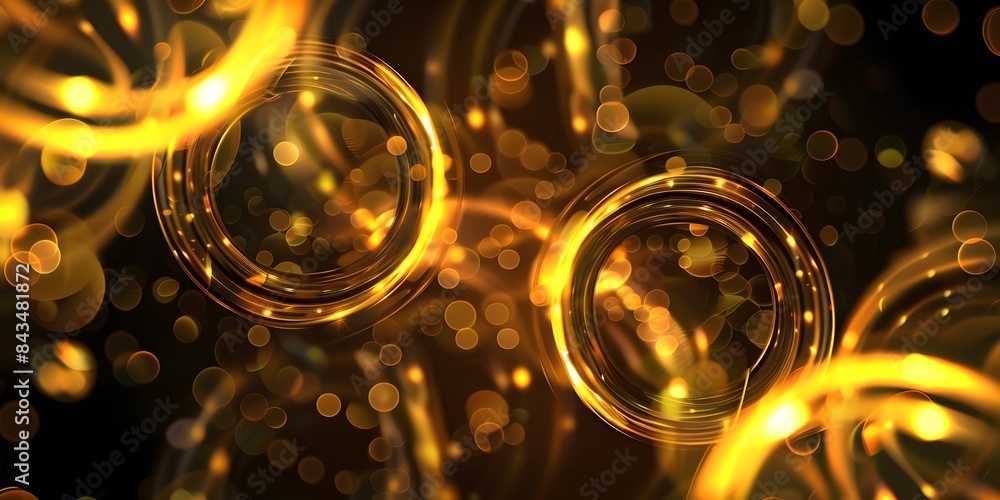Abstract Gold Circle Ring Light Effect With Sound Waves Oscillating On ...