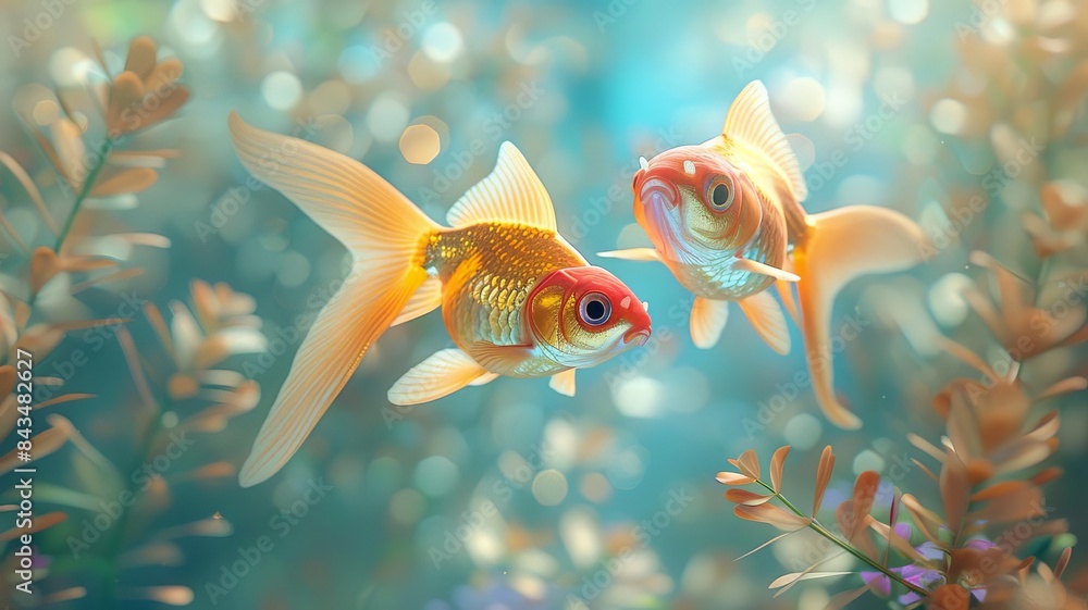 Goldfish in a lush aquatic environment, embodying wealth and positive ...