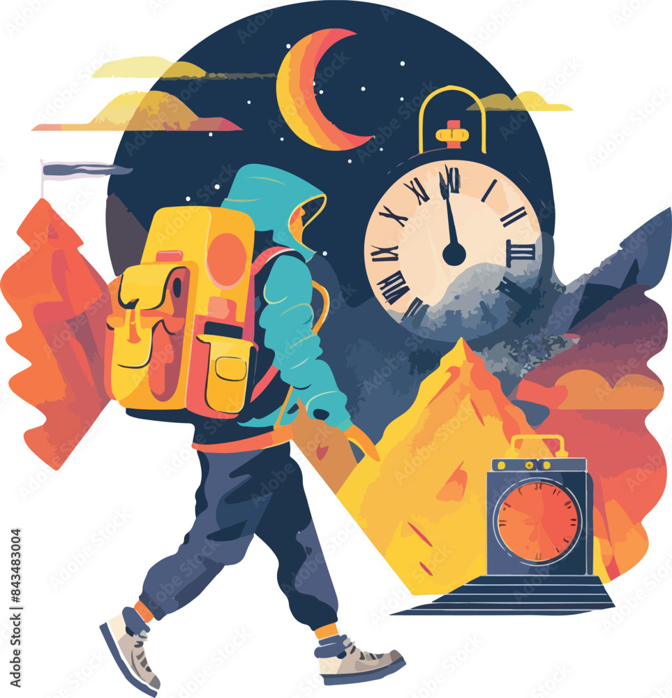 Person traveling in time with a time machine. Realistic style with a ...