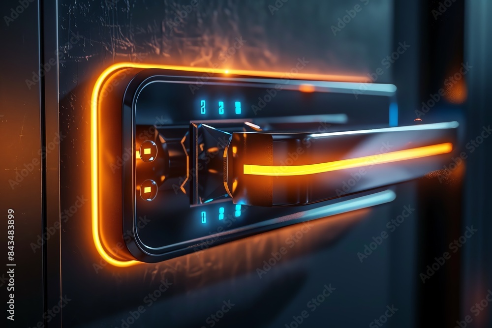Design a sleek and futuristic door handle with a built-in keypad for ...