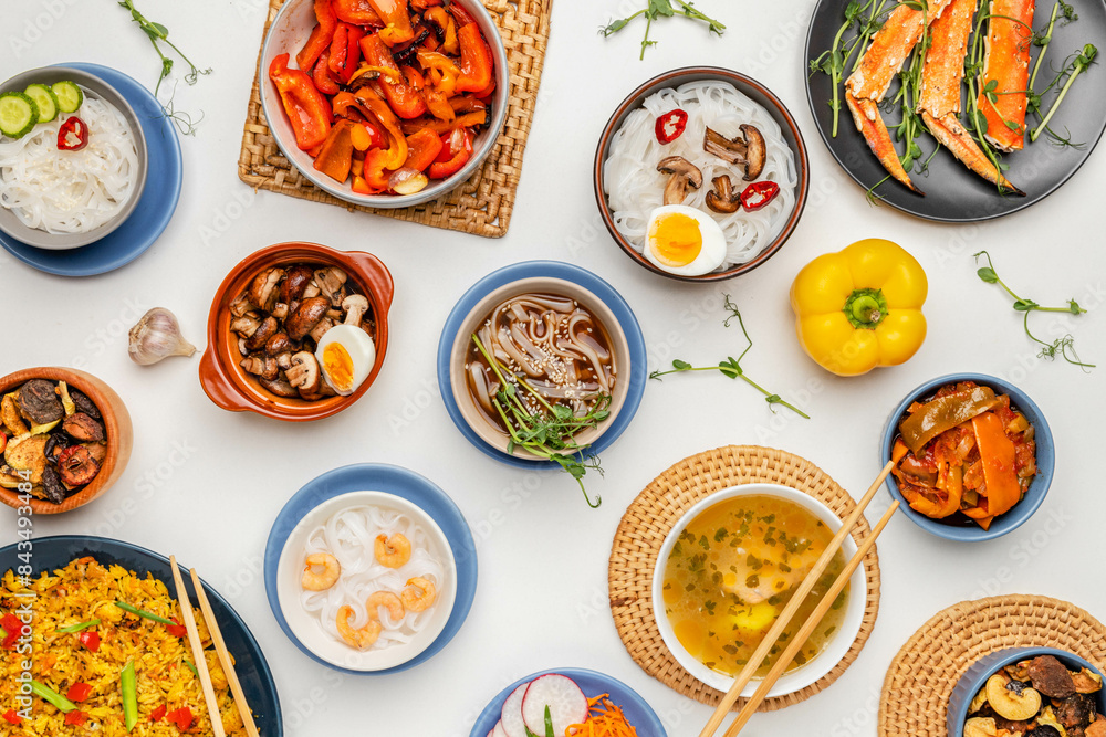 Gazing down on a table overflowing with delights, this top-down view ...