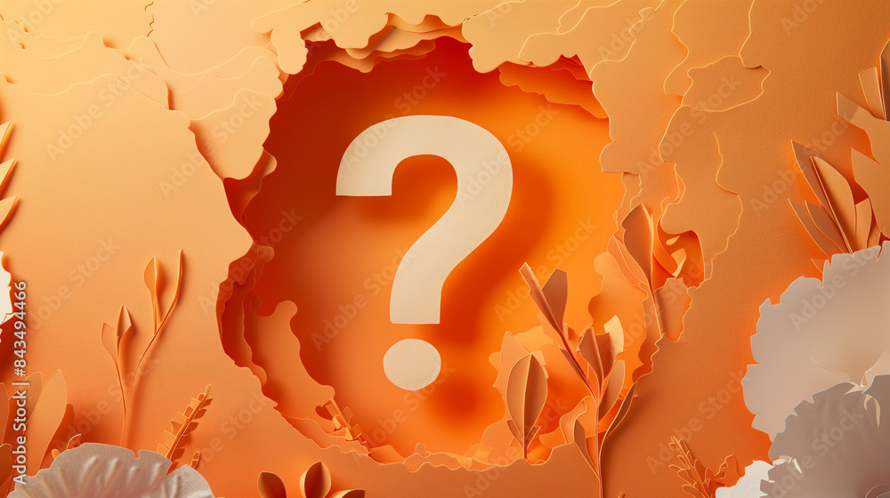 question mark in a space, with orange tone pallet, Paper cut craft ...