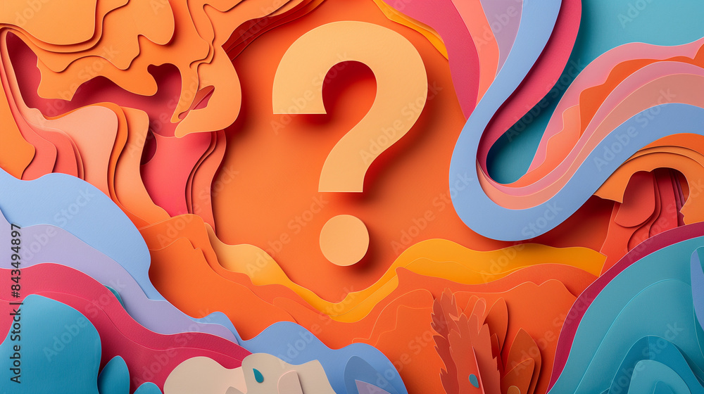 question mark in a space, with orange tone pallet, Paper cut craft ...