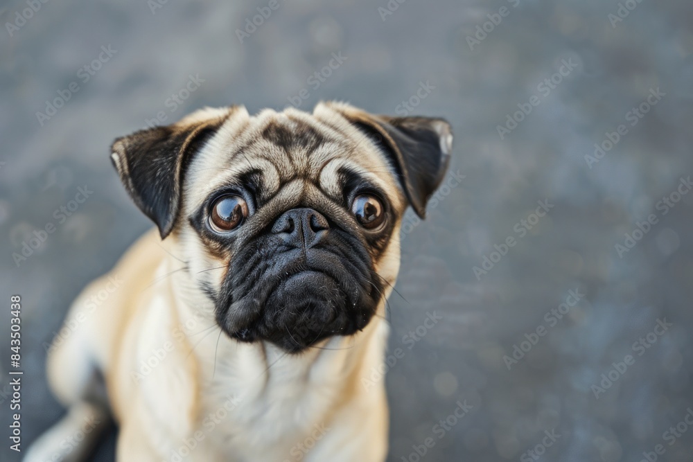 Adorable pug dog with its head tilted to the side, showing a cute and ...