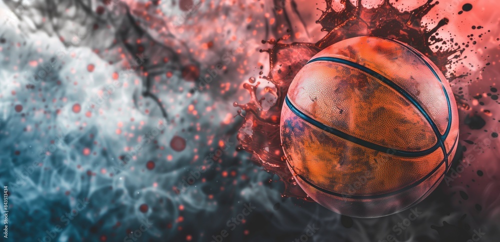 Basketball splash banner. Dynamic sports action linear text ...