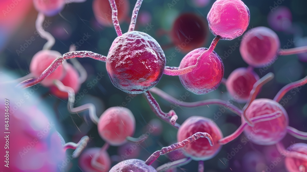 A 3D render of yeast cells undergoing cell division, showing the stages ...