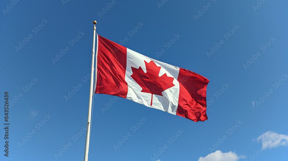 Canada flag flying proudly against a blue sky Stock Illustration ...