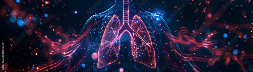Abstract visualization of human respiratory system, highlighting lungs ...
