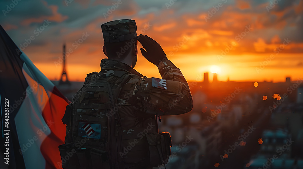 French Soldier saluting to the French Flag Stock Illustration | Adobe Stock