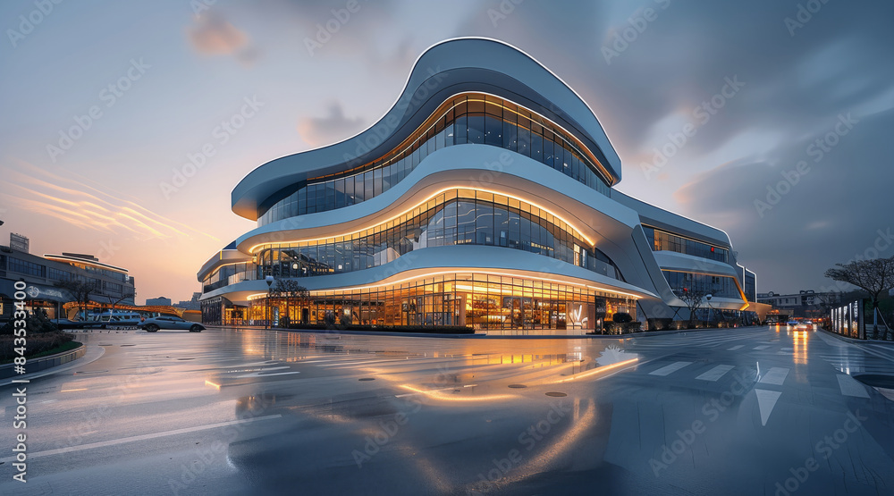 Modern and sleek mall facade design with a mix of glass and solid ...