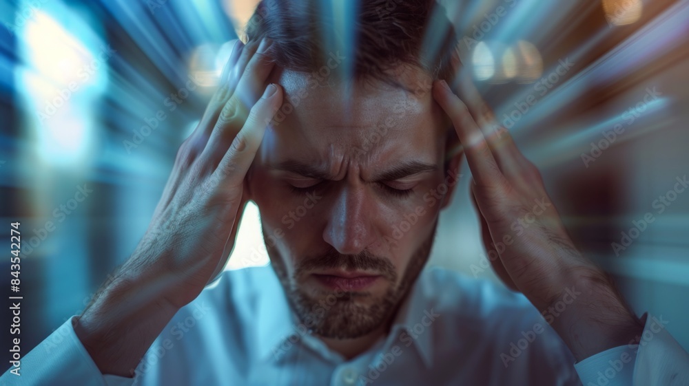 Man stressed with motion lights effect - An image of a stressed man ...