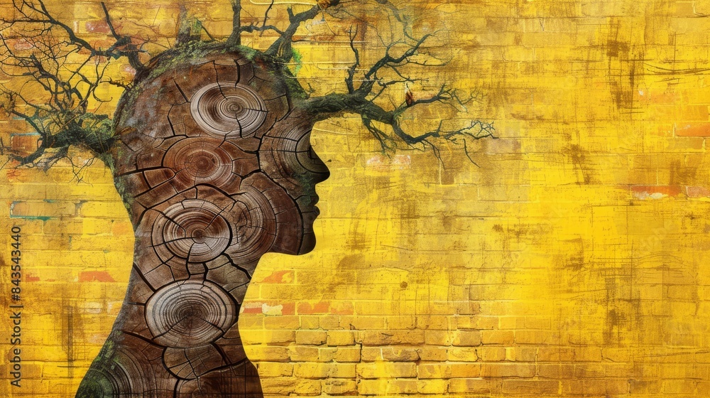 an image where the inner world of a person is depicted as a tree trunk ...