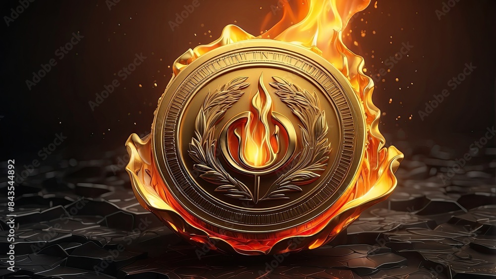 Golden Coin with Flame Icon Illustrate a 3D icon of a golden dollar ...