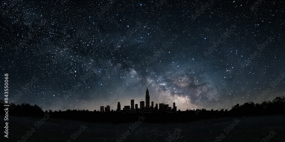 Blackout and power outage. A city skyline under a stunning starry night ...