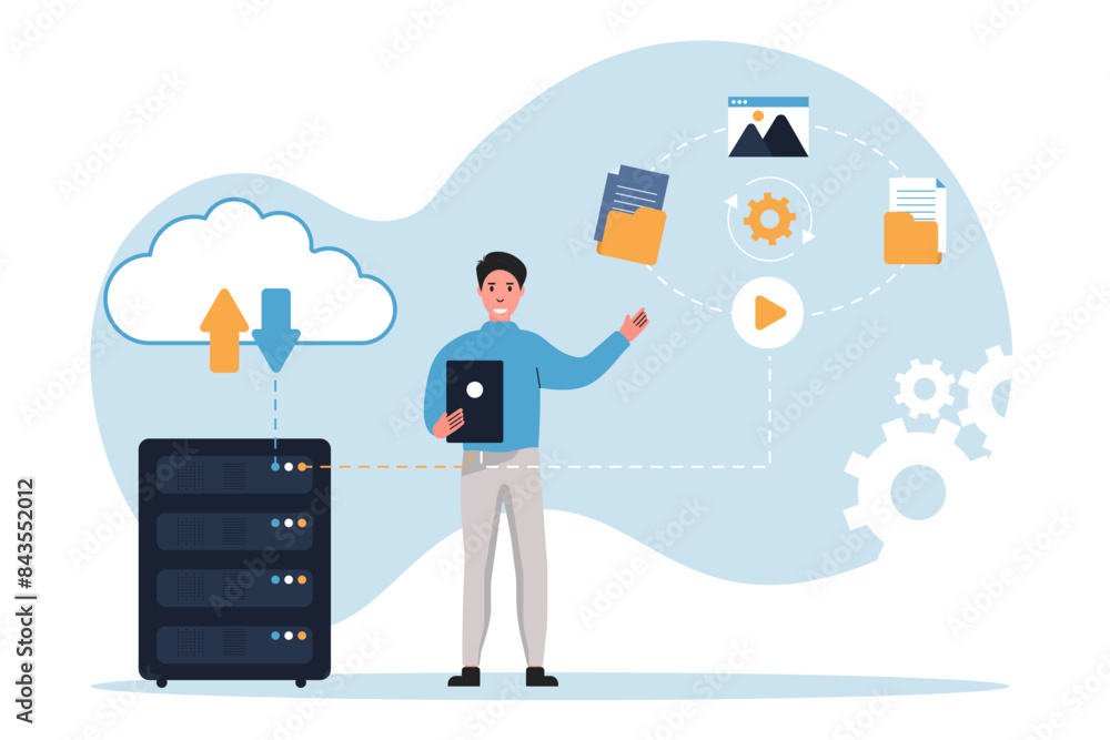 Cloud computing isolated. Secure connection, storage and cloud technology.Data transfer folders ...