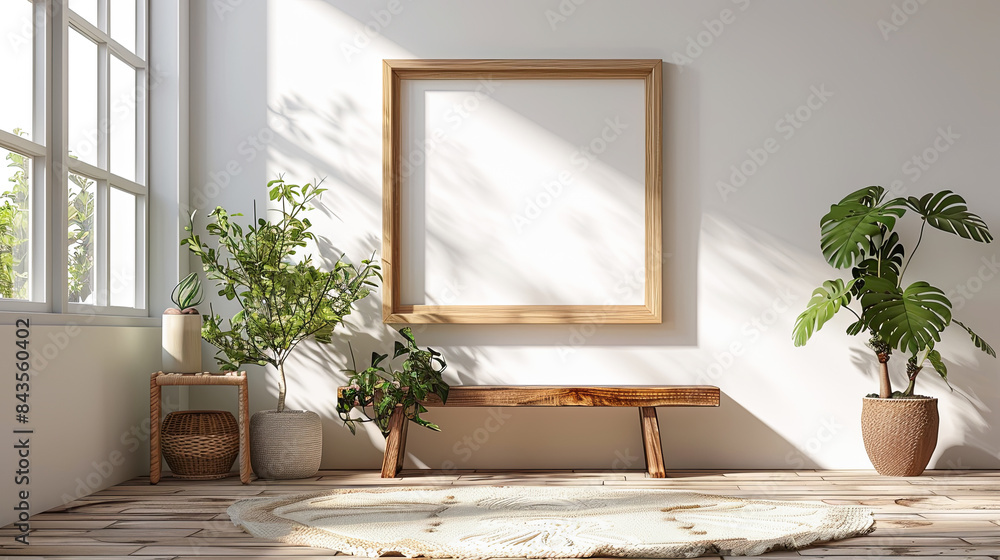 Interior of living room with empty picture frame, 3d render Stock ...