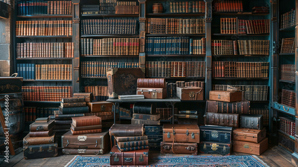 Vintage Library Interior with Bookshelves Filled with Old Books and ...