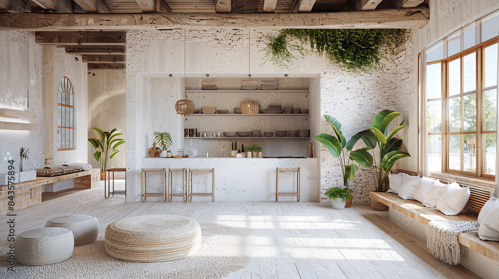 Interior of a modern rustic living room. 3D rendering Stock Photo ...