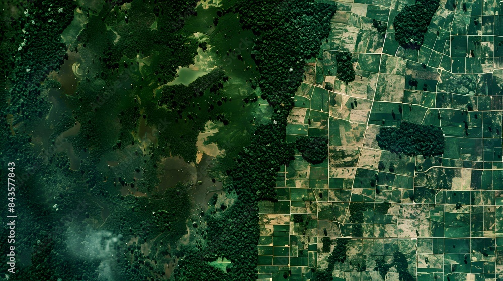 A satellite view of deforestation in the Amazon rainforest, with clear ...