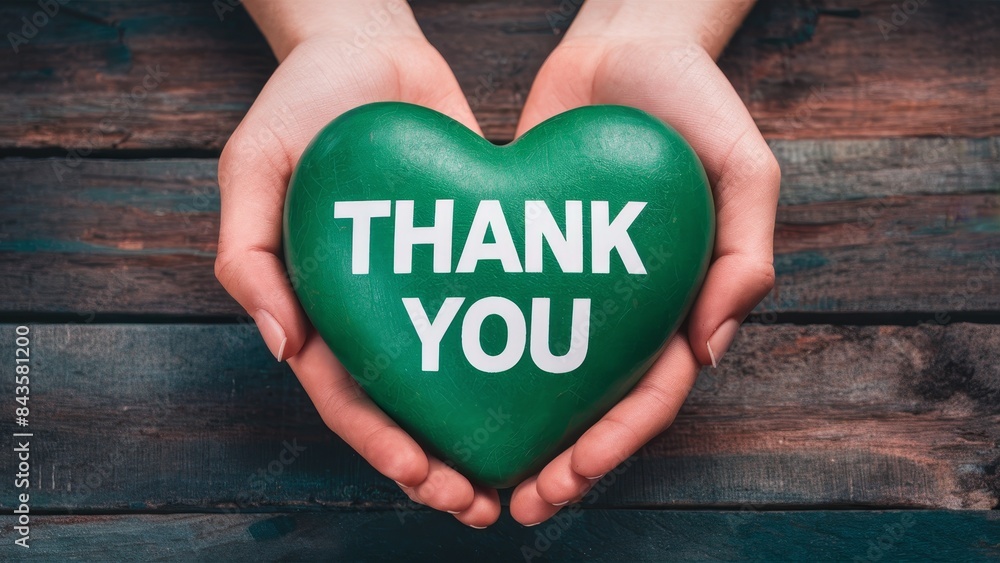 Heartfelt Appreciation Top View of Hand Holding Heart with 'Thank You ...