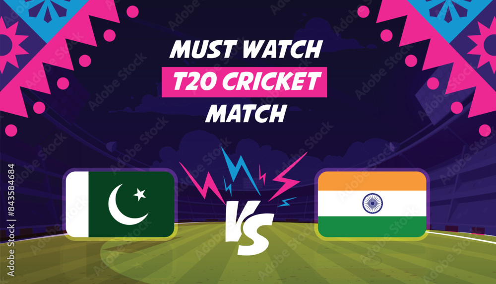 Pakistan and India Illustration with IND vs PAK flags in cricket ...