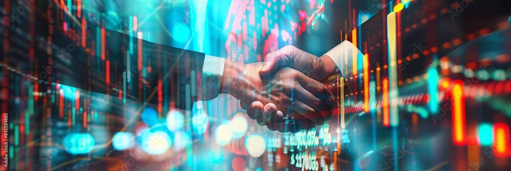 Handshake with digital stock market overlay - A handshake between two ...
