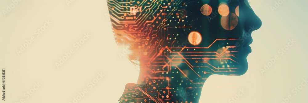 Profile silhouette with digital circuit texture - A striking image of a ...