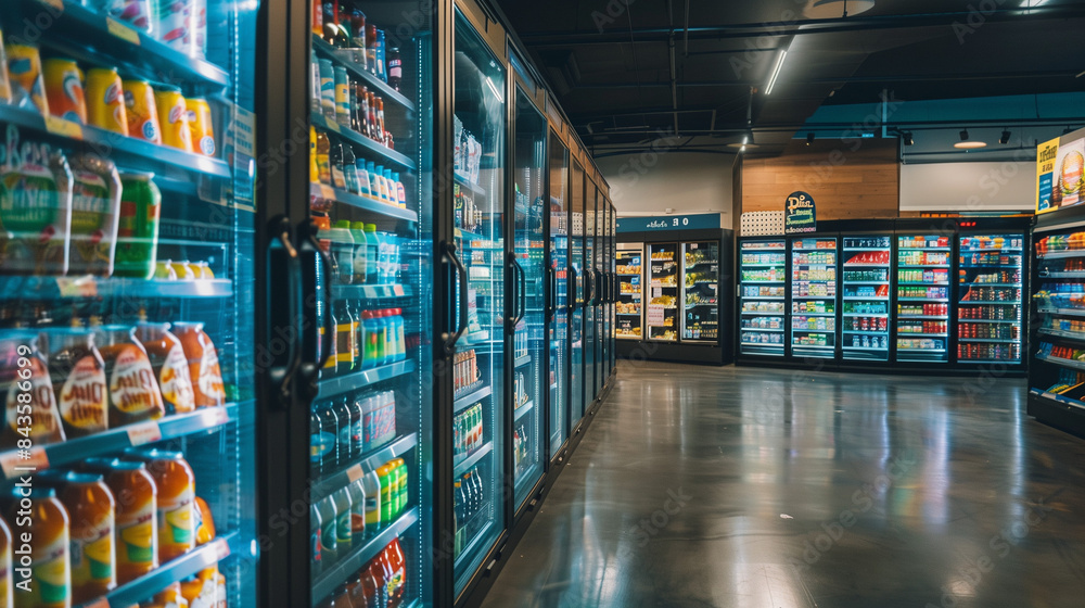 A variety of refrigerators in a convenience store where each one looks ...