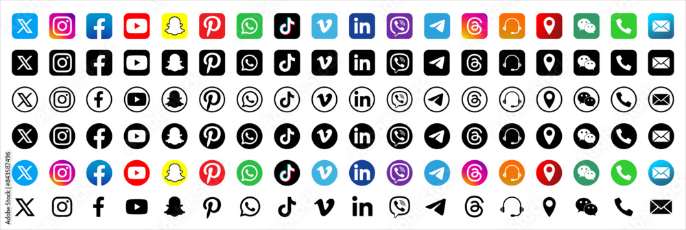 New social media & contact icons 2024 collection. High resolution ...