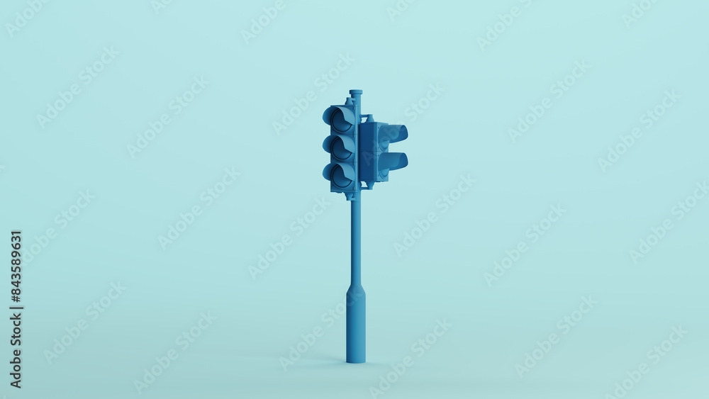 Blue Traffic Lights Intersections Crossings Stoplight Road Safety Signalling Pale Background 3d