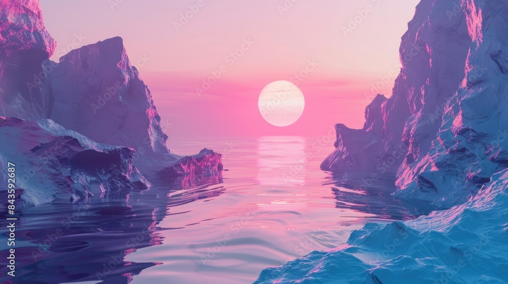 3d render Spiritual zen wallpaper with sunset or sunrise light ...