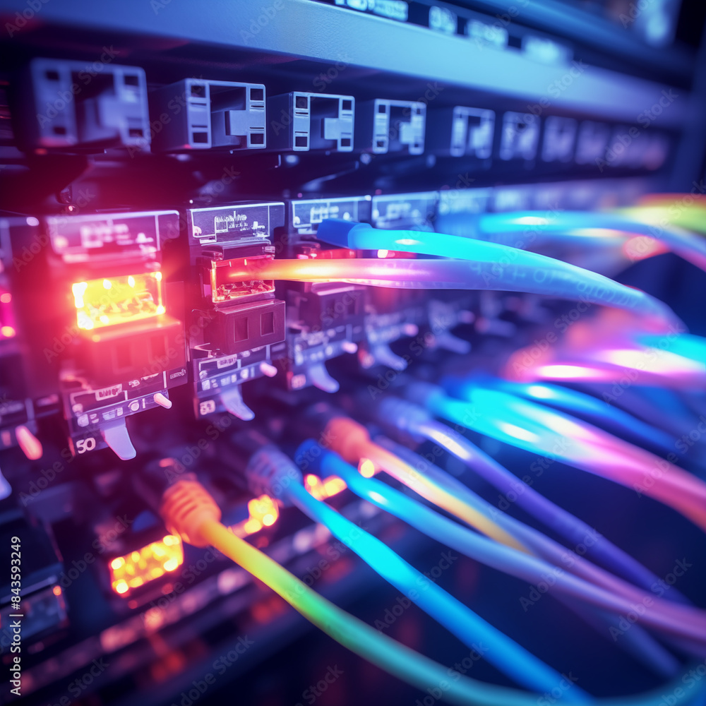 Vibrant Network Cables and Switches - Close-Up of Data Center Connectivity with Glowing LED ...