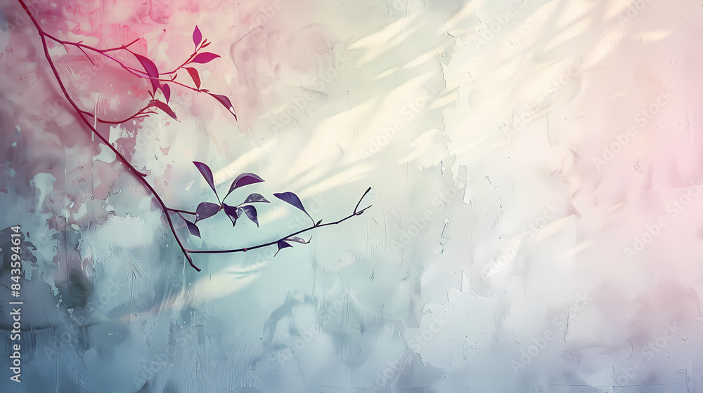 Painting of light reflection on wall with branch. Watercolor pastel ...