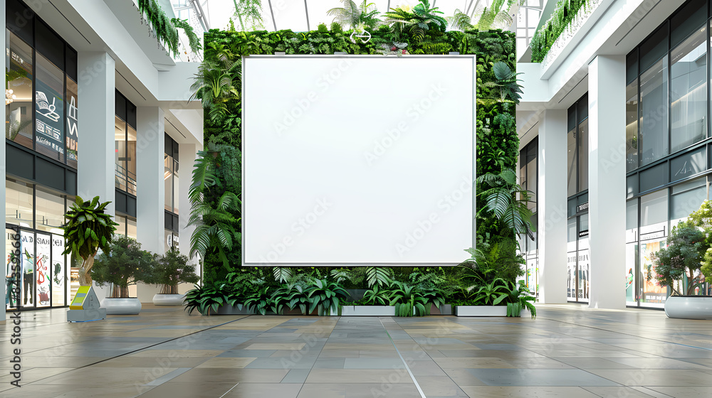 Public shopping center or business mall featuring an empty blank white ...
