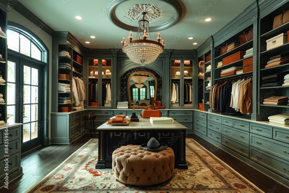 Chic Walk-In Closet A luxurious walk-in closet with built-in shelving ...