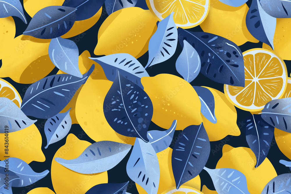 yellow and blue lemons,A digital yellow and blue lemon pattern ...