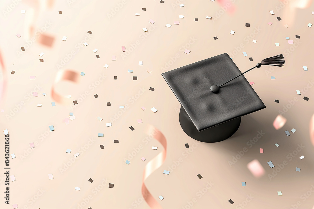 graduation cap and confetti, An elegant aesthetic invitation mockup for ...