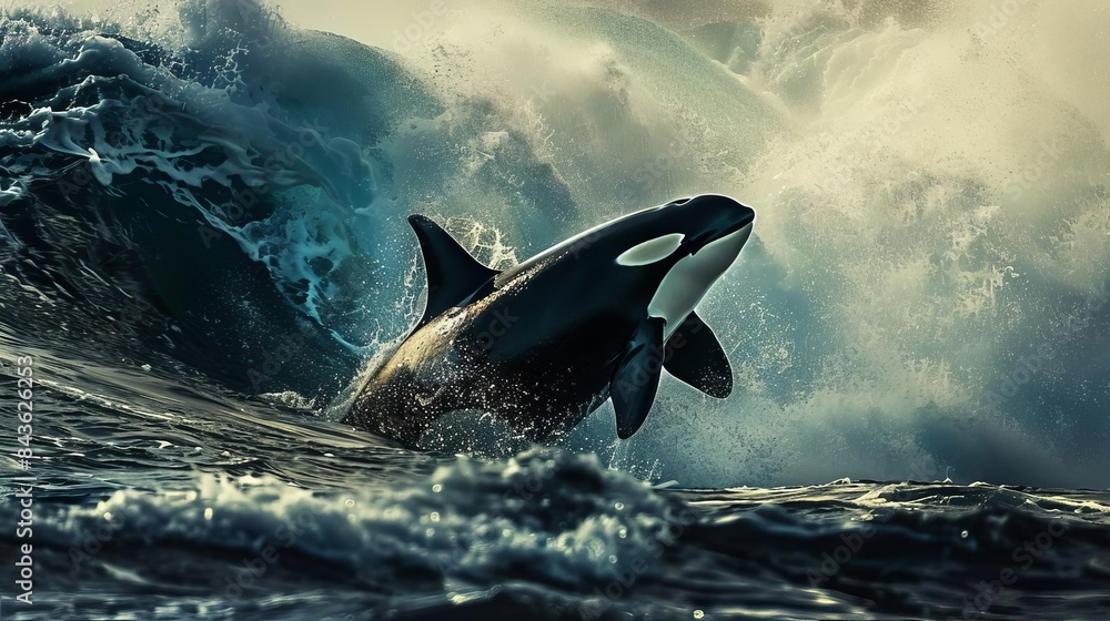 majestic orcas breaching ocean waves powerful marine mammals wildlife ...