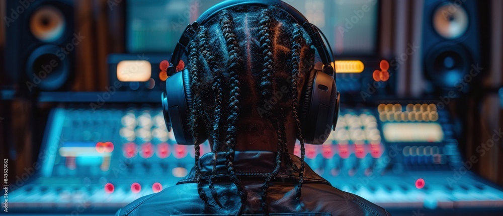 An individual adjusting sound settings in a stateoftheart recording ...