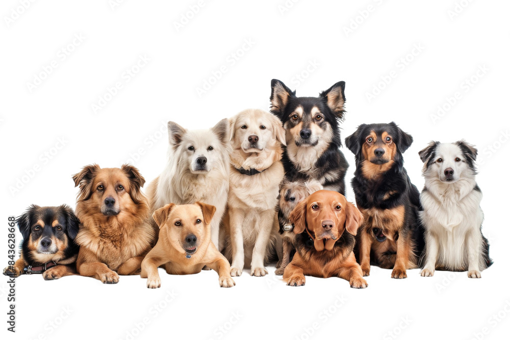 Group of dogs posed for picture isolated on transparent background ...